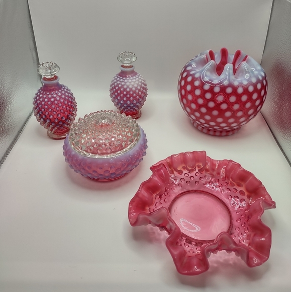 Fenton | Accents | Fenton Cranberry Opalescent Hobnail Dresser Powder ...